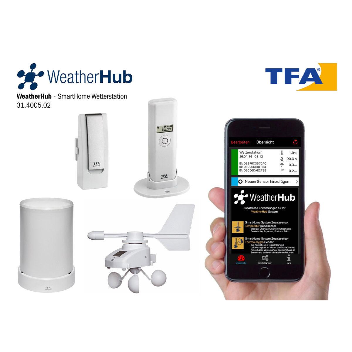 TFA WeatherHub Weather Station Set with climate, rain gauge and wind ...